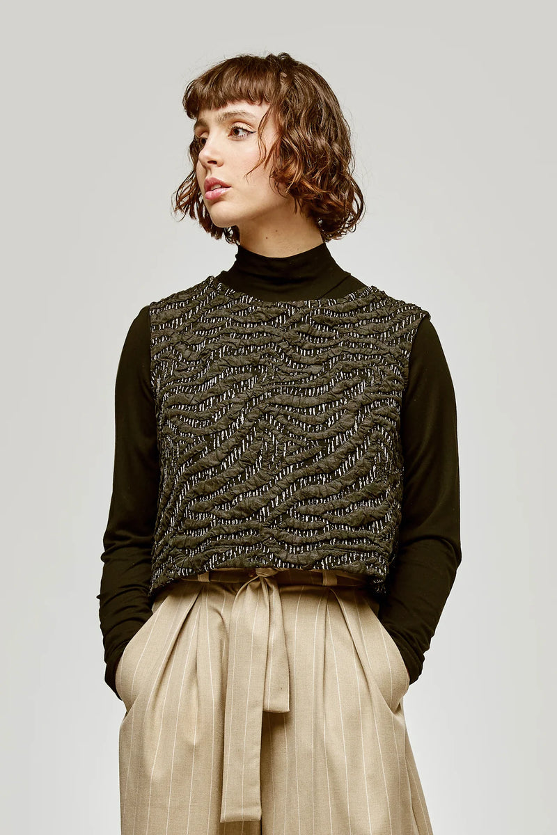 Sample - Boston Sleeveless Top Jacquard Gold – Marigold par Marilyne Baril